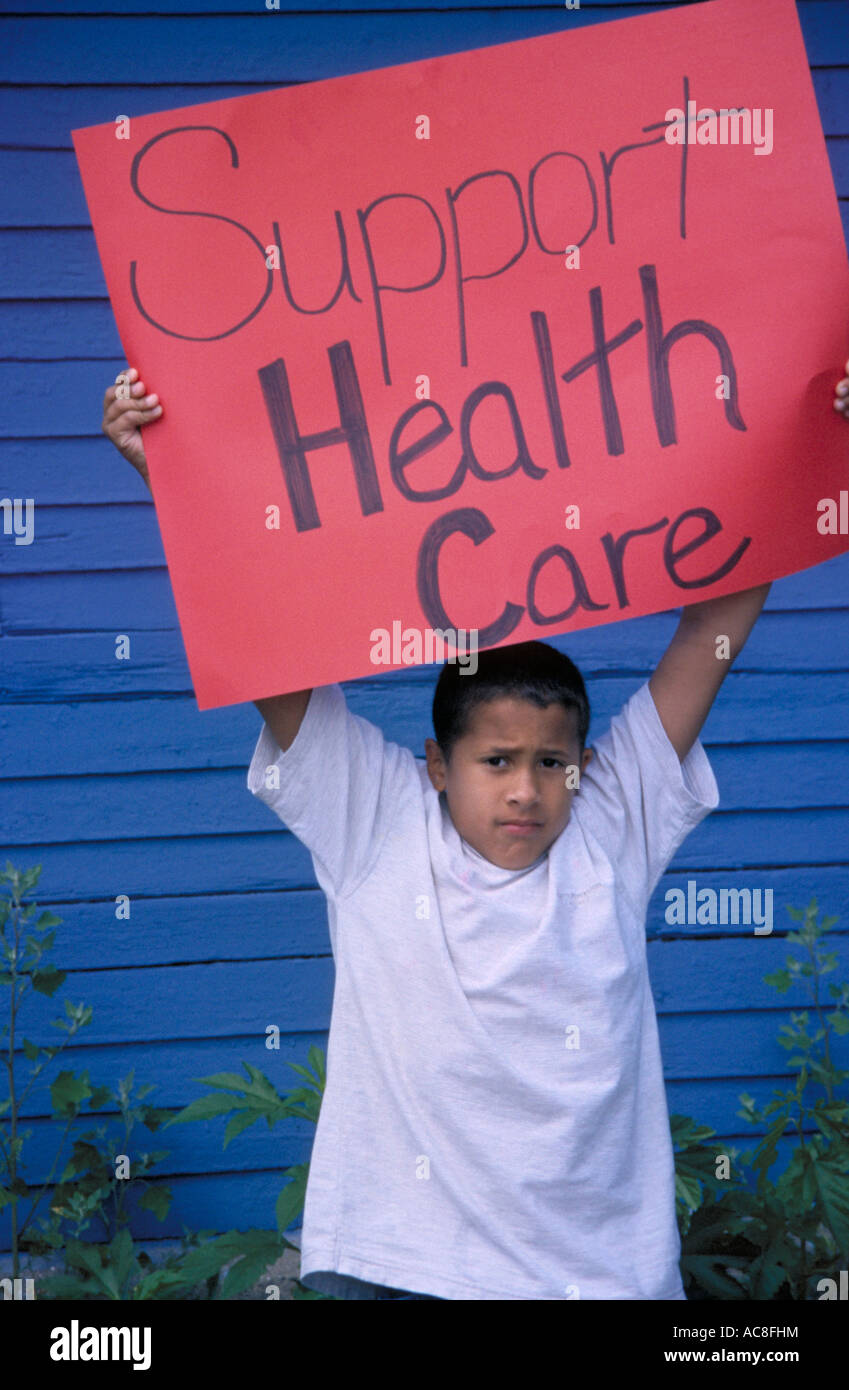 Grade school boy with protest sign. St. Paul, Minnesota Stock Photo - Alamy