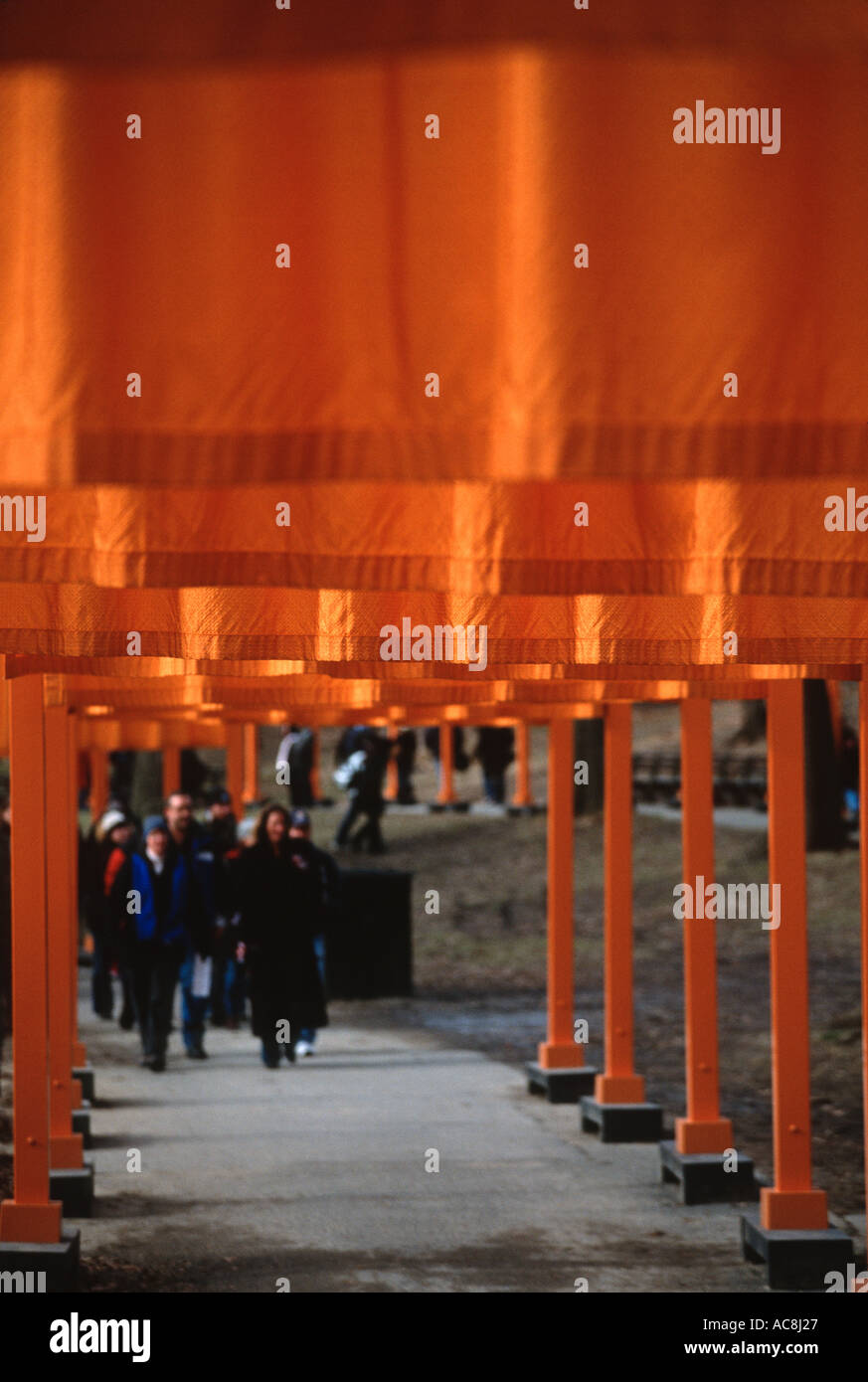 Central Park art installation The Gates row of gates along pathway New ...