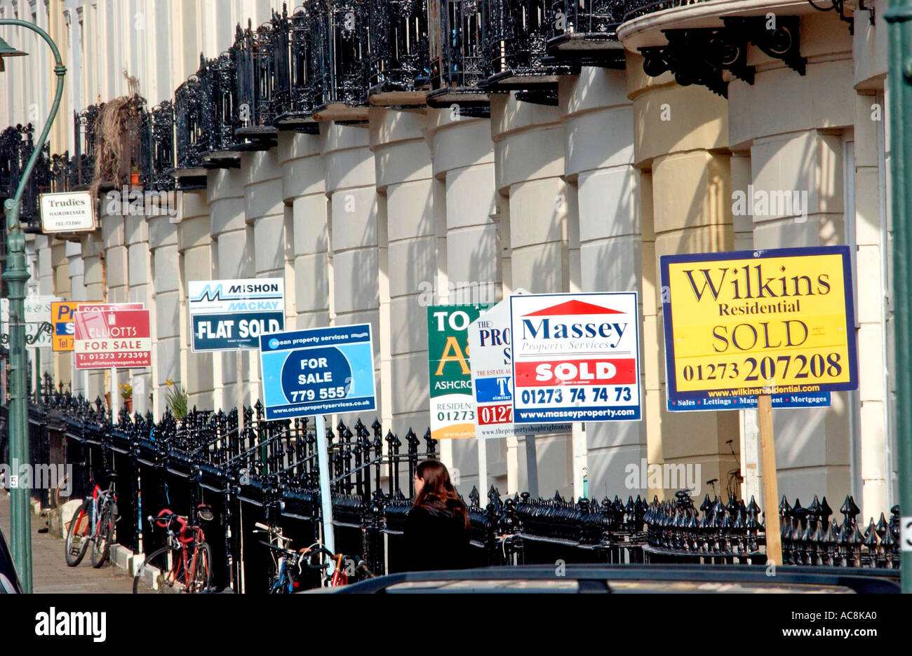 For sale boards on a Regency terrace in Hove East Sussex England UK ...