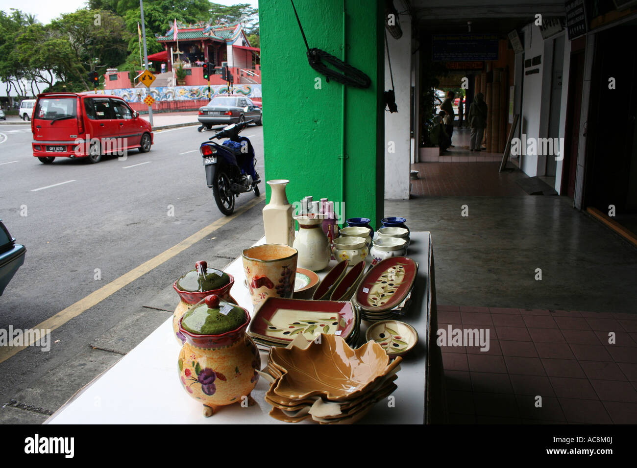 Mechandise for sale at a sidewalk in Kuching, Sarawak, Malaysia Stock ...