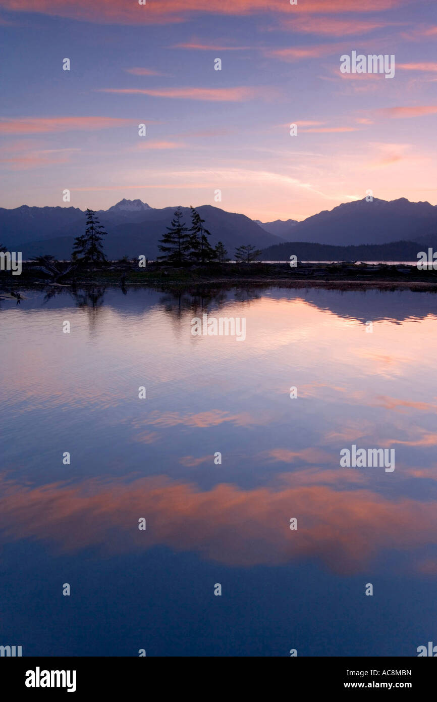 Reflection of clouds and mountains in water, Hood Canal, Olympic ...