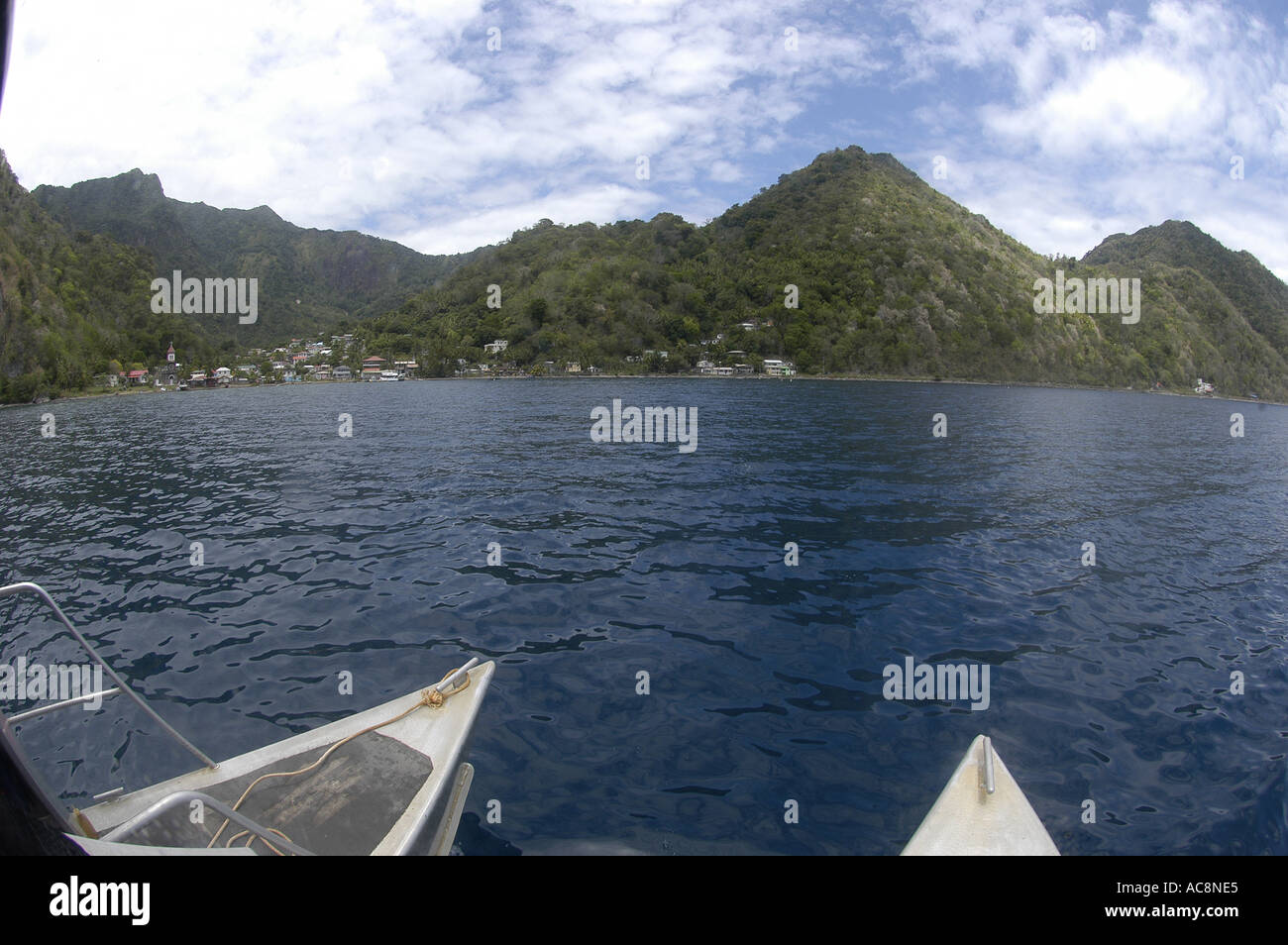 Soufriere village from a boat Soufriere Bay a submerged crater of an ...