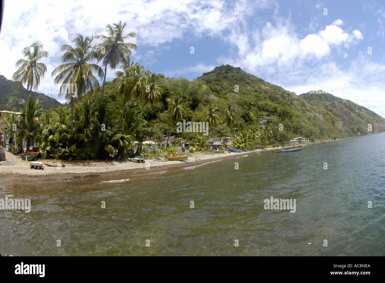 Soufriere village from a boat Soufriere Bay a submerged crater of an ...