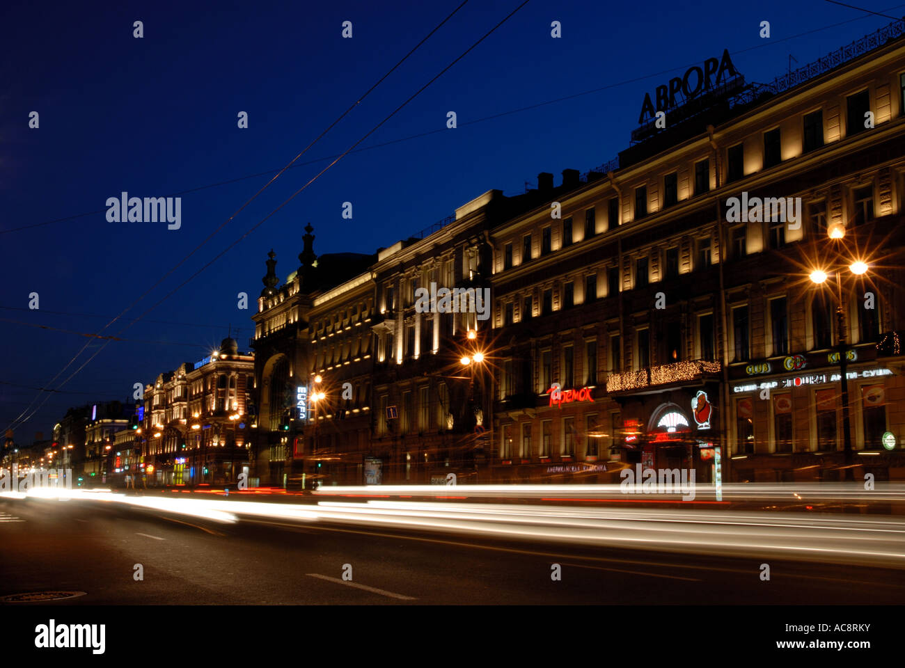 Nevsky Prospect at night during white nights, St Petersburg, Russia ...