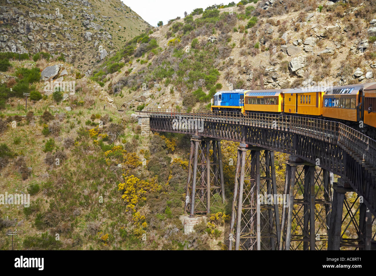 Taieri Gorge Train on Viaduct near Dunedin South Island New Zealand ...