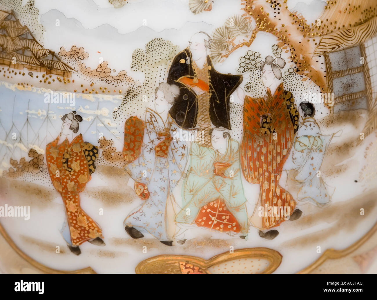 Hand painted antique fine Chinese people scene on china porcelain Stock ...