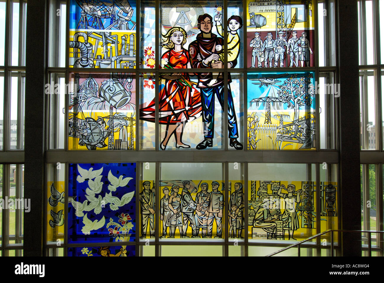 Communist-era stained glass window, Berlin Stock Photo - Alamy