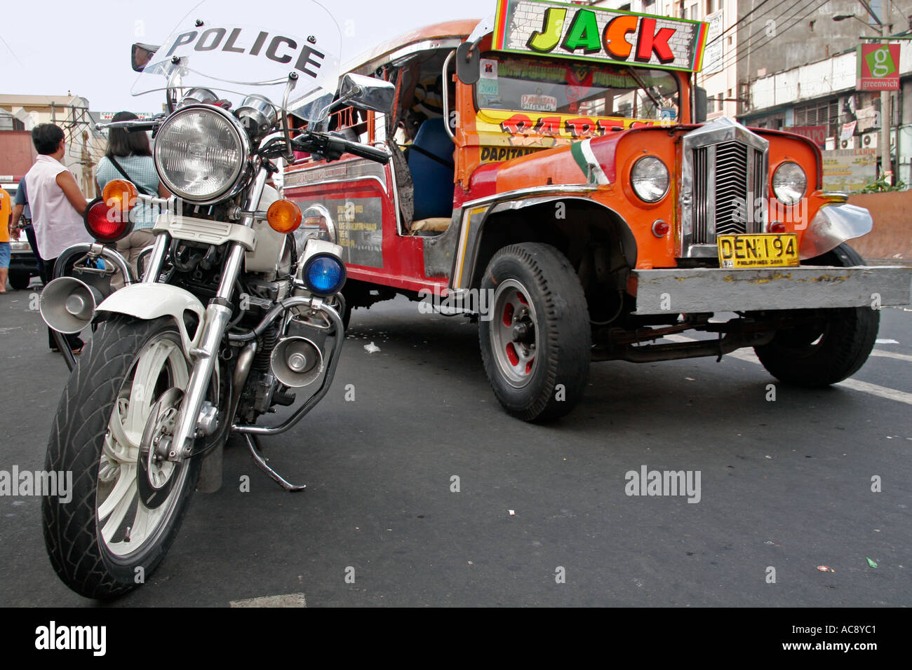Police motorcycle and jeepney, Manila, Philippines Stock Photo - Alamy