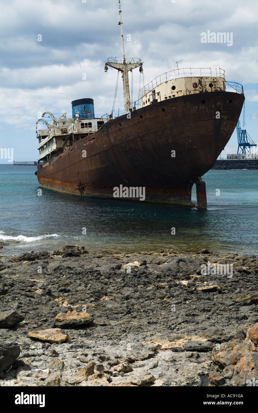 dh Arrecife harbour ARRECIFE LANZAROTE Greek merchant shipwreck beached ...
