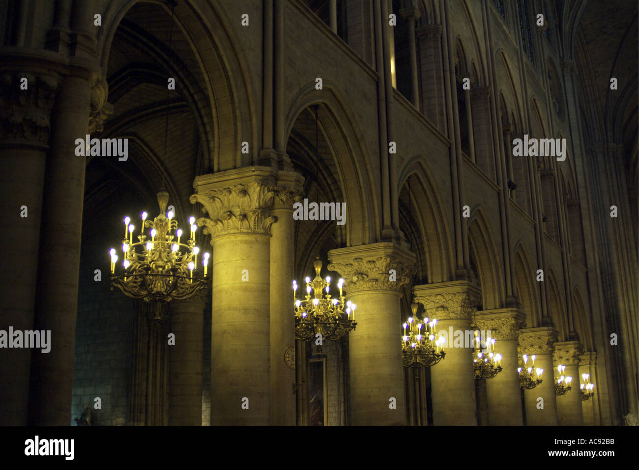 Gothic styled interior of the famous cathedral, Notre Dame de Paris ...