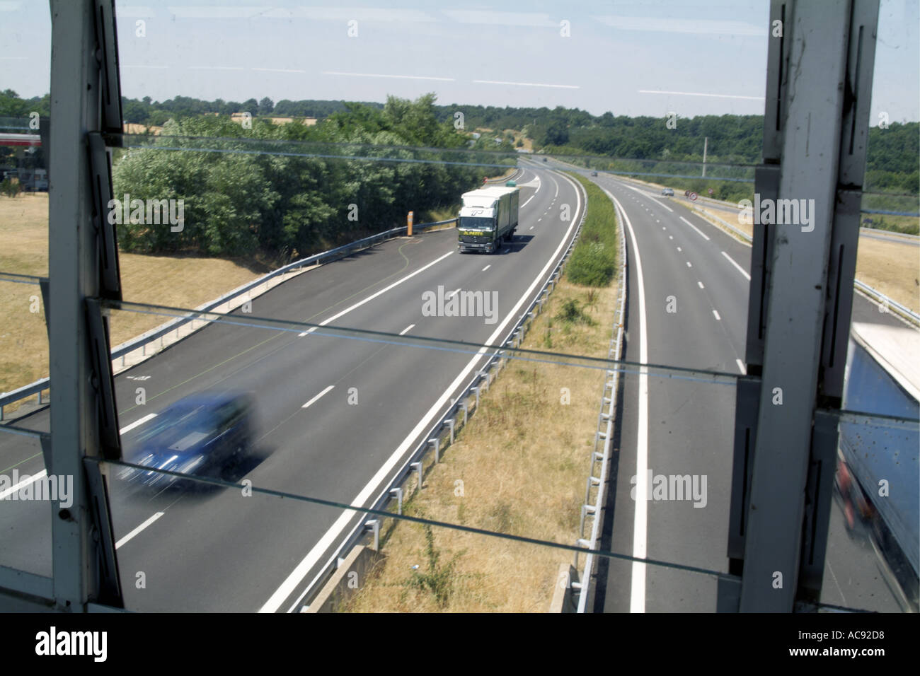 France a6 highway traffic viewed from a footbridge over a highway Stock ...