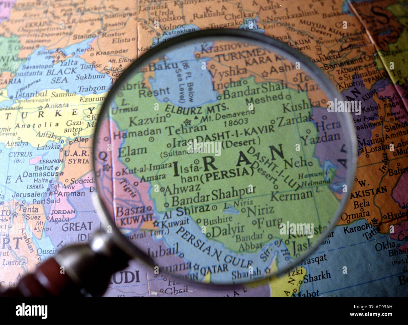 Close-up of a world map viewed through a magnifying glass Stock Photo ...