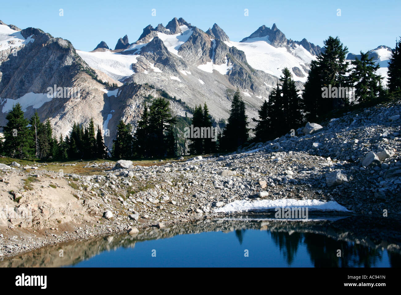 Mount Hagan above a high alpine lake North Cascades National Park ...