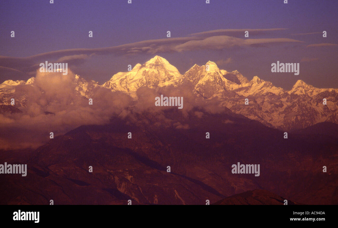 Sunset over the Himalayas seen from outside Kathmandu Nepal Stock Photo ...
