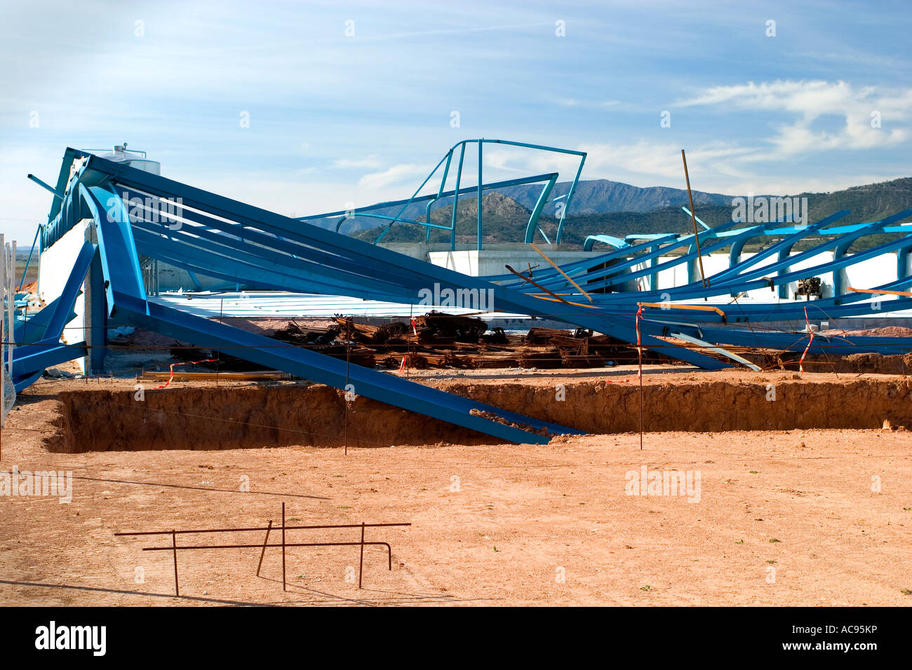 collapsed steel factory structure due to high winds in Spain Stock ...