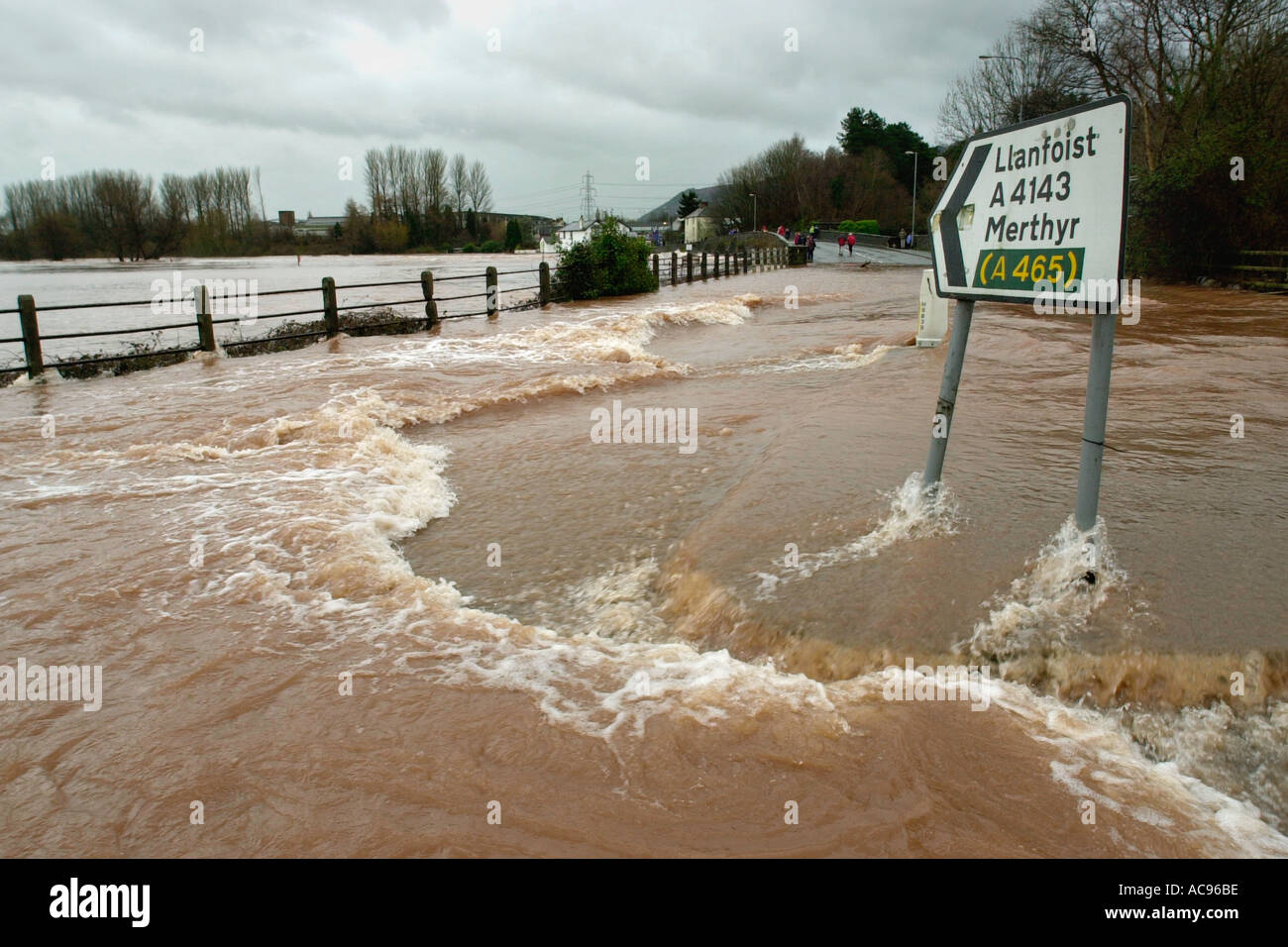 Flooded roads after the River Usk burst its banks following heavy ...