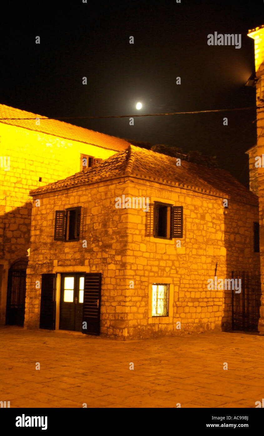 Cobbled street in Stari Grad at night on Island of Hvar, Croatia Stock ...