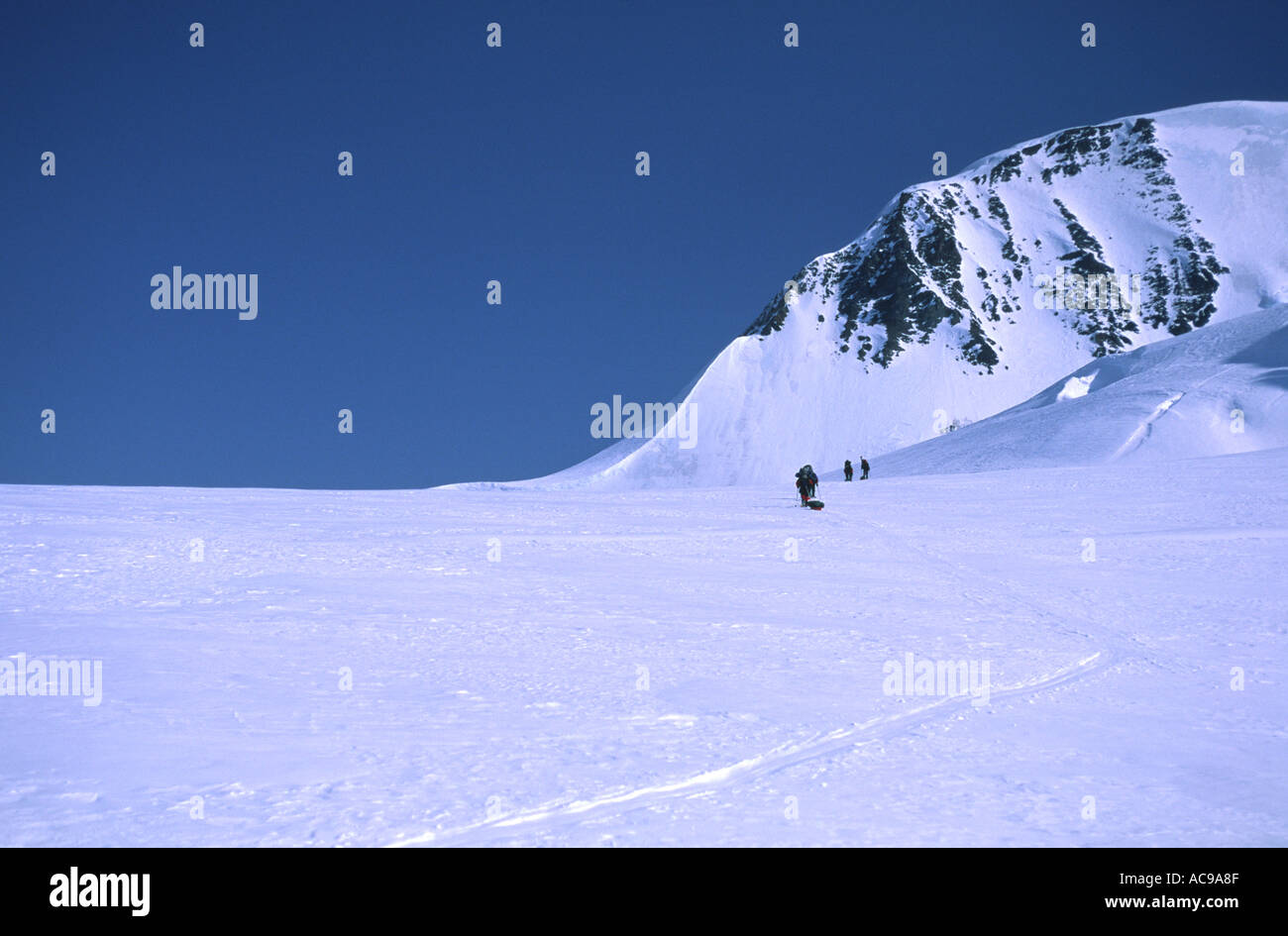 Mountaineers approaching Kahiltna Pass on the West Buttress route ...