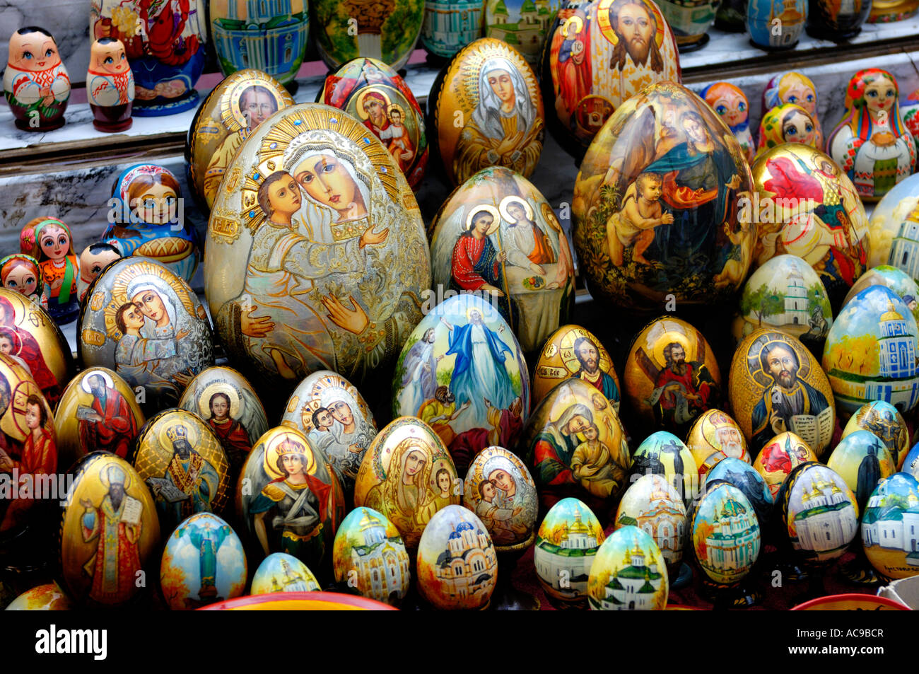 Ukrainian souvenir painted eggs decorated with religious patterns Kiev ...