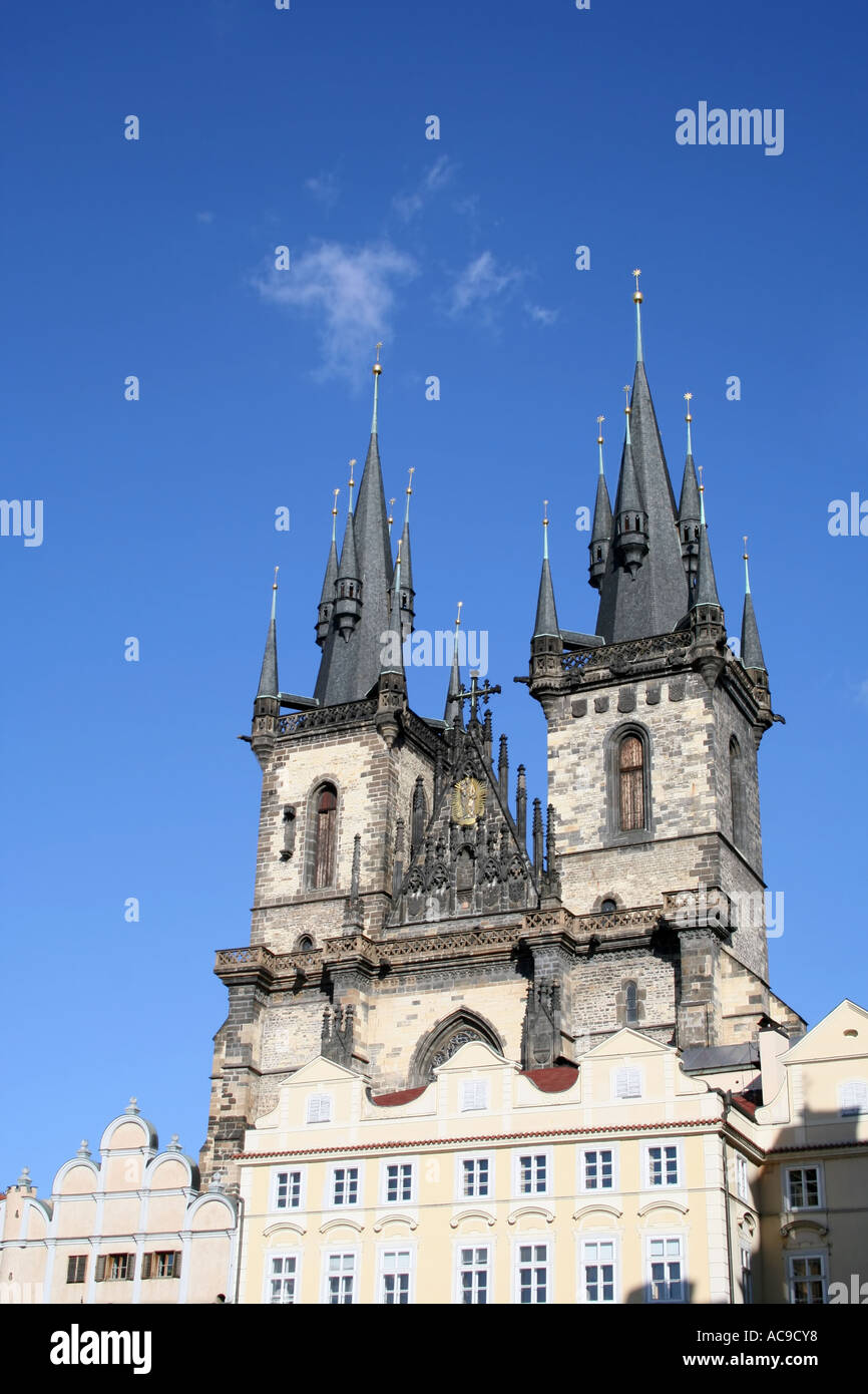 Tyn Church in Prague during winter, showcasing its gothic spires ...