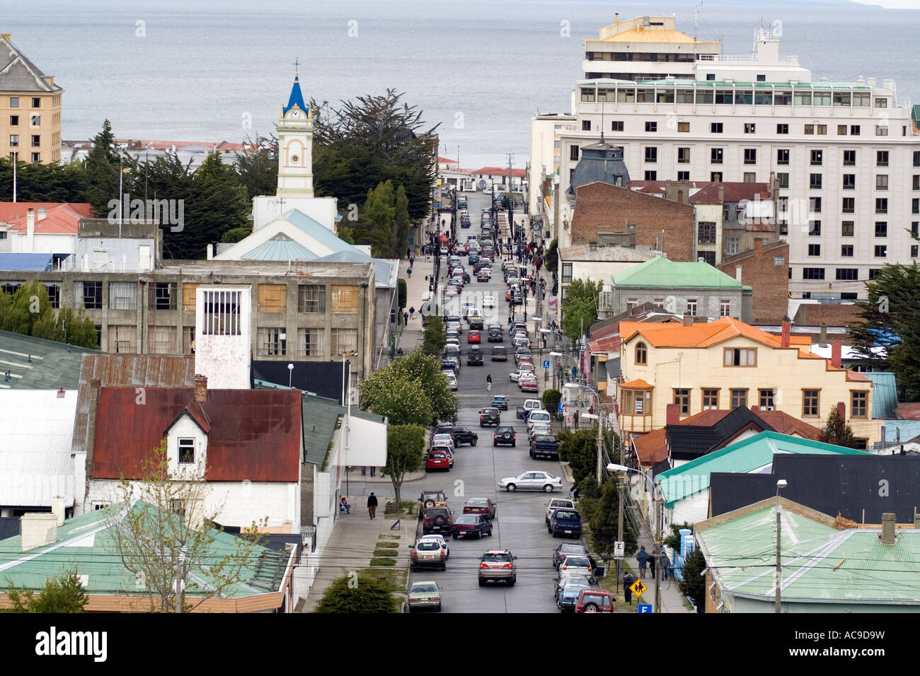 The view across Punta Arenas and across to Tierra del Fuego from the ...