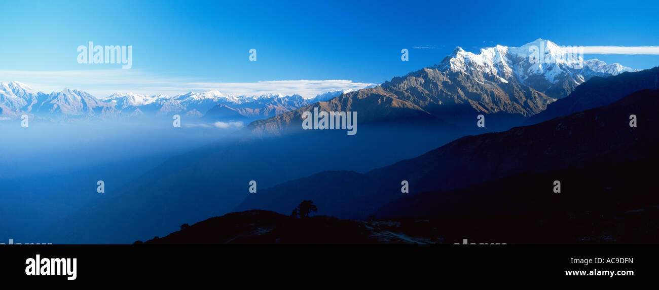 Panoramic view of Langtang ridge just before sunrise as seen from ...