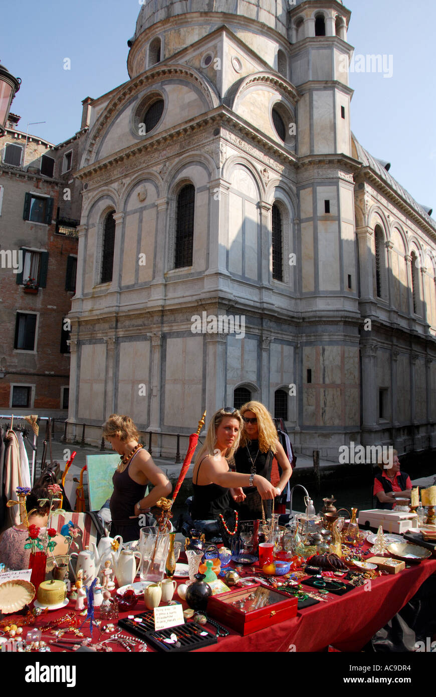 Market in front of Santa Maria dei Miracoli Venice Italy Stock Photo ...