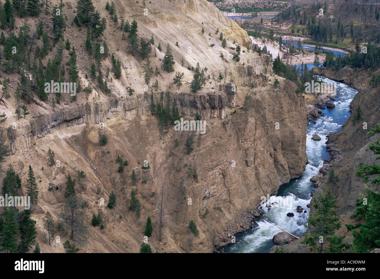 Calcite springs overlooking Yellowstone River Yellowstone NP Wyoming ...