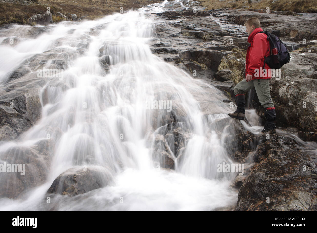 Hill walking waterfall Stock Photo - Alamy