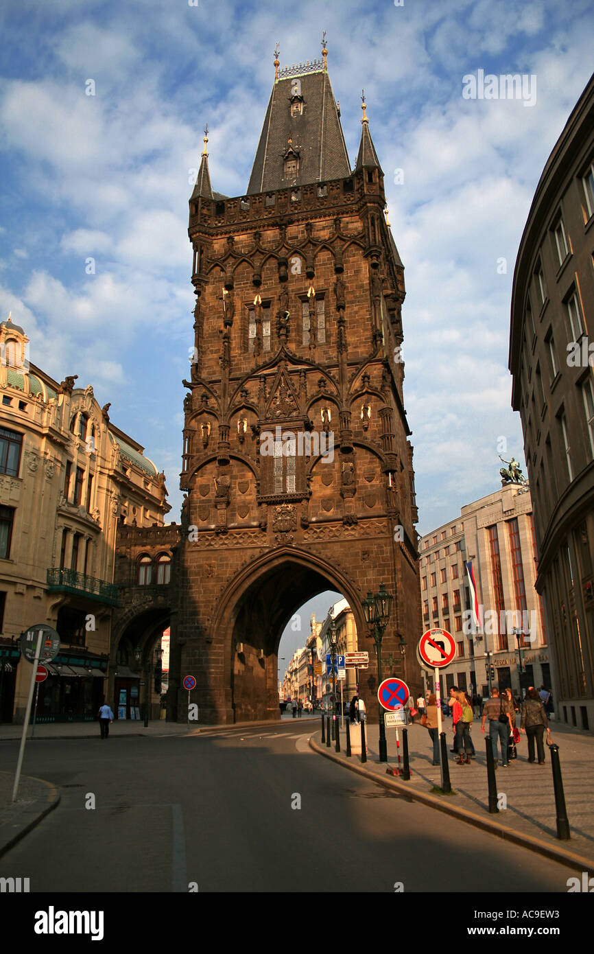 The Powder Tower in Prague, a historic Gothic structure with arched ...