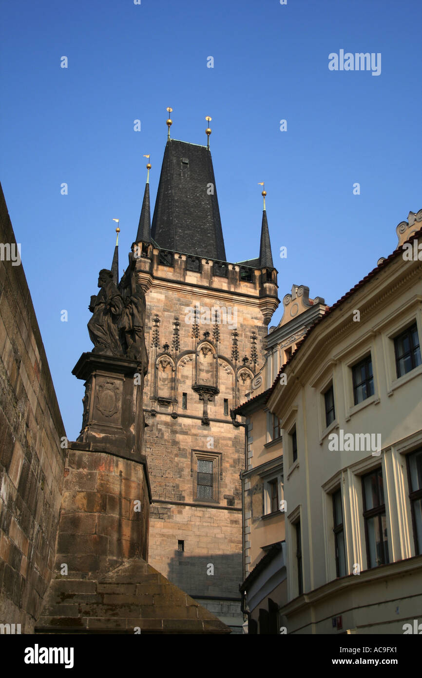 Prague castle sightseeing walk mostecka tower view hi-res stock ...