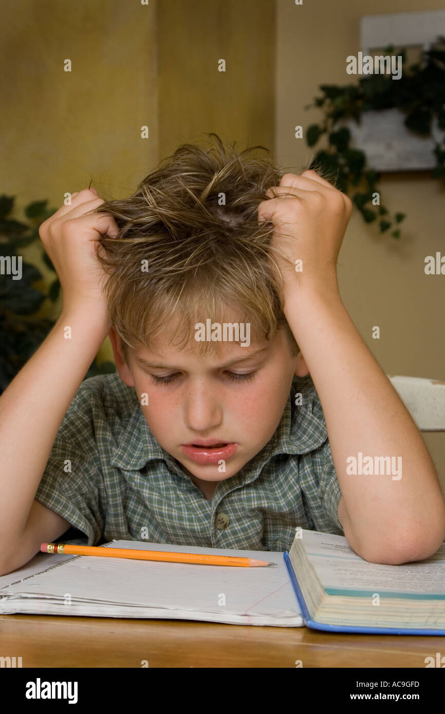 Boy doing homework Stock Photo - Alamy