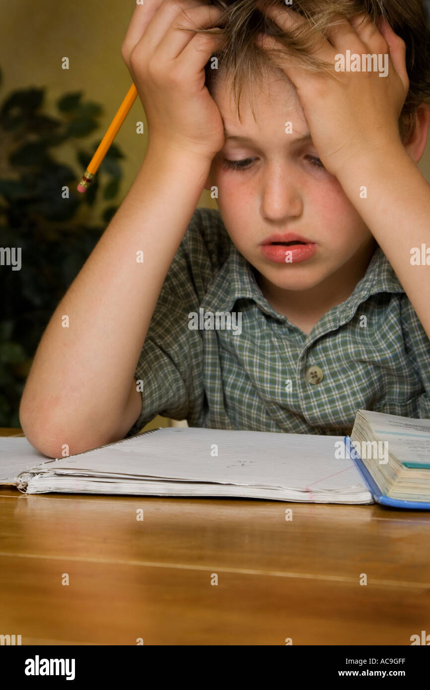 Boy doing homework Stock Photo - Alamy