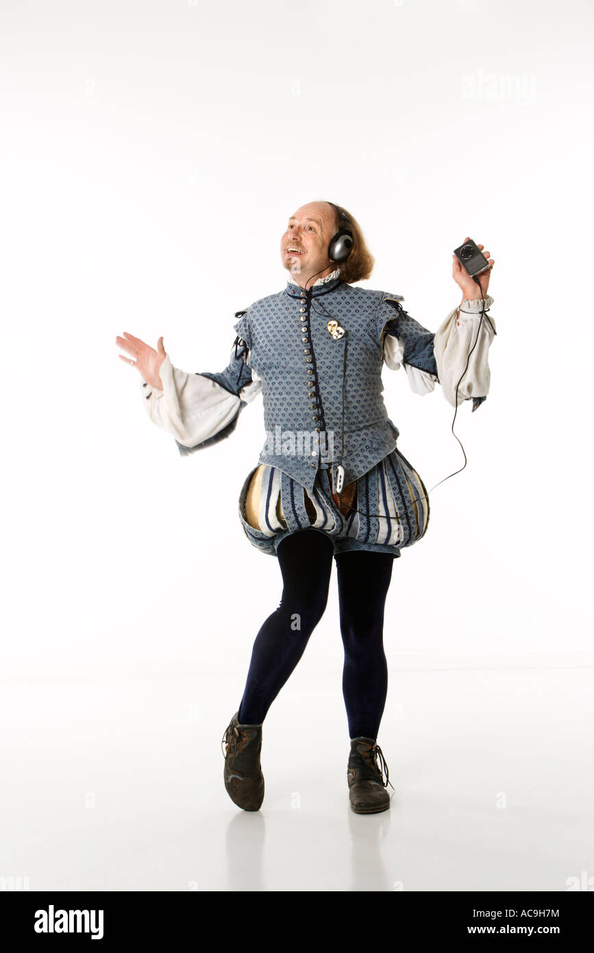 William Shakespeare in period clothing listening to mp3 player and ...