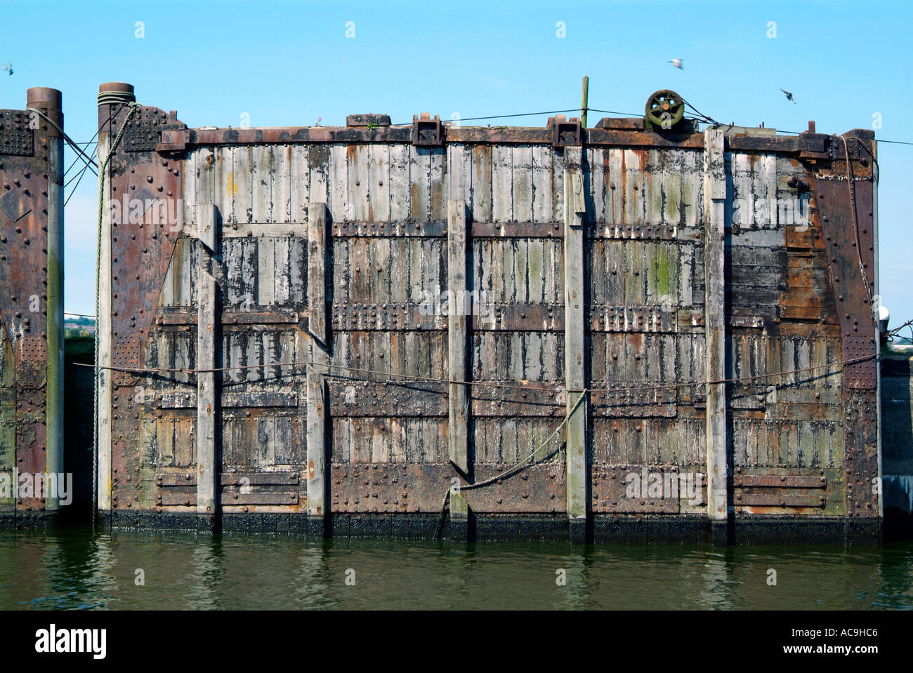 Derelict abandoned Lock gate Manchester Ship Canal Lancashire UK GB EU ...