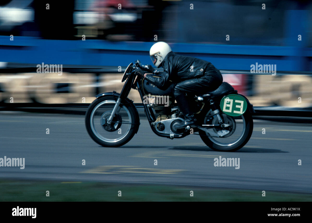 Classic British Racing Motorcycle , an AJS, at Full Speed at a Race at ...