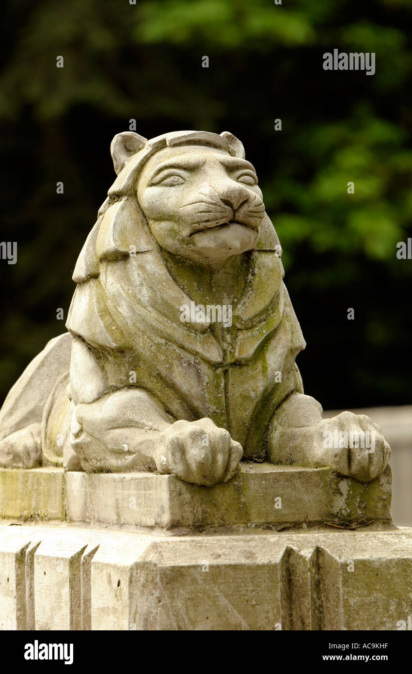 Statue of a lion at Lions Gate Bridge Stanley Park Vancouver BC Canada ...