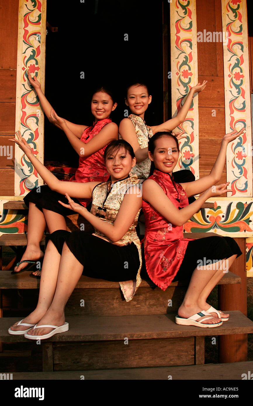 Traditional dancers posing outside native hut in Philippines Stock ...