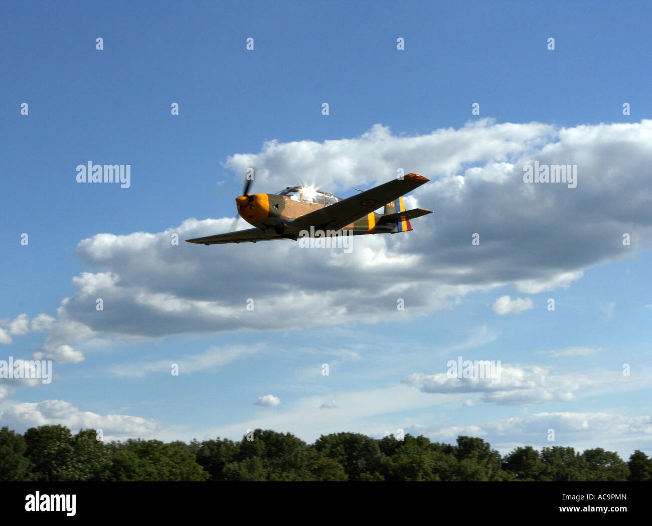 A private plane in World War II markings making a low pass over the ...