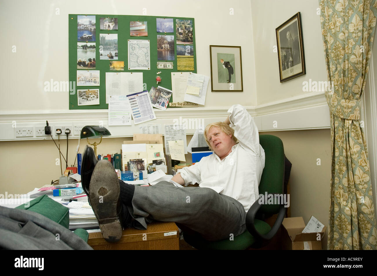 Boris Johnson, Conservative MP for Henley in his office in Portcullis ...