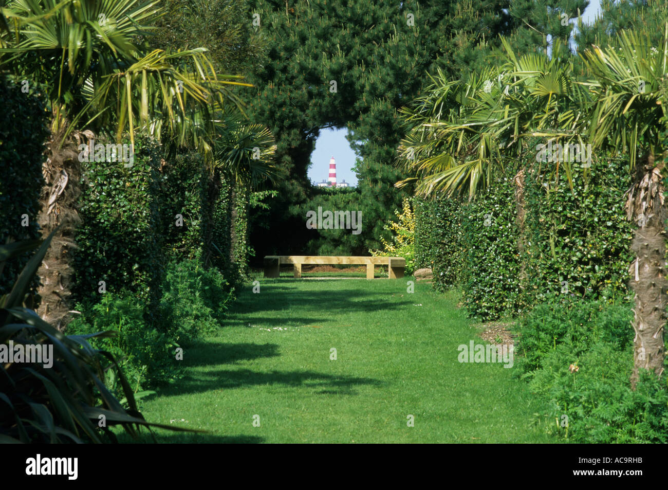 East Ruston, Norfolk, Hedge window, view of Lighthouse Stock Photo - Alamy
