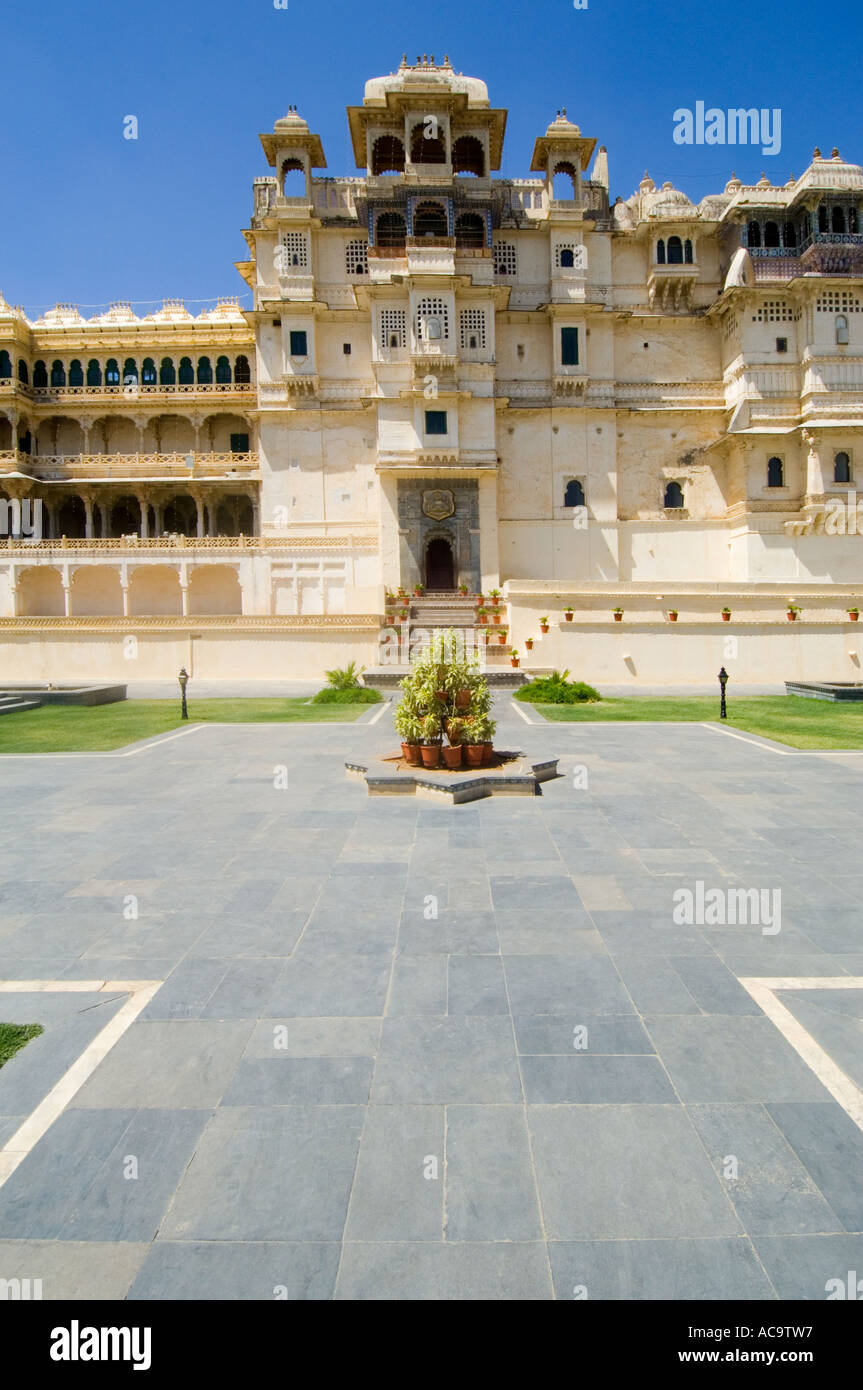 A wide angle view of part of the City Palace's front facade and ...