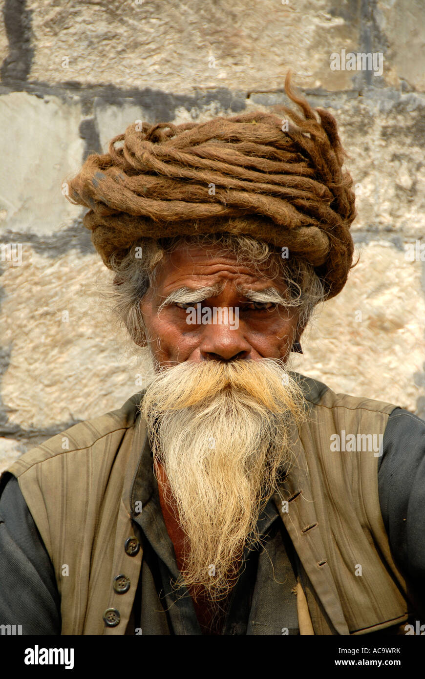 Holy man sadhu with long beard and rasta hairs Pashupatinath Kathmandu ...
