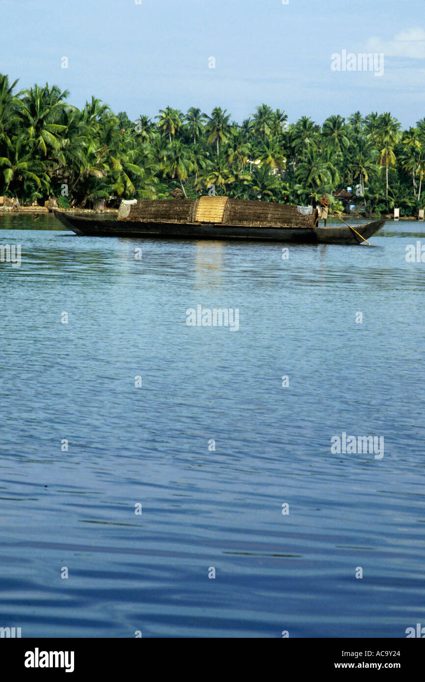 India Kerala State Quilon Village Traditional Houseboat Navigating On ...