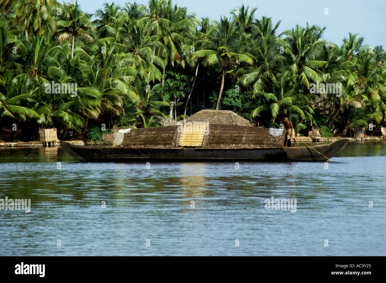 India Kerala State Quilon Village Traditional Houseboat Navigating On ...