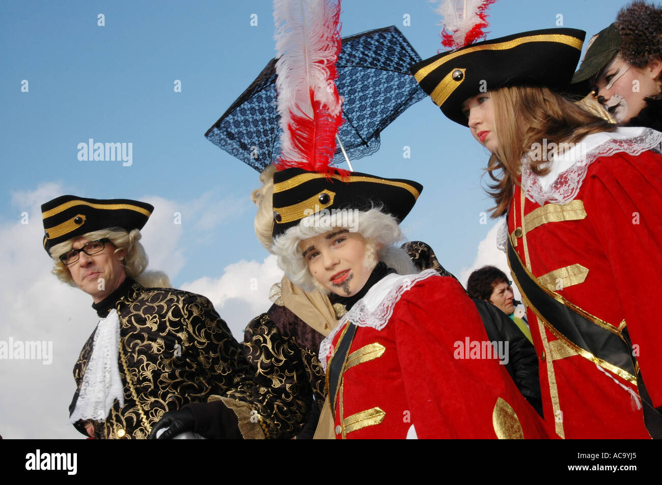 Group of carnival participants dressed up in traditional uniform of ...