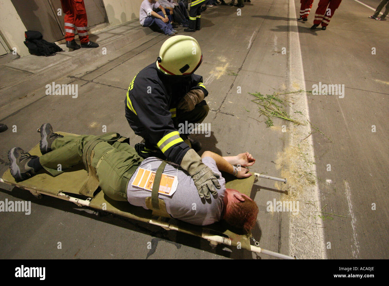 Save from injured persons by an accident in a tunnel Stock Photo - Alamy
