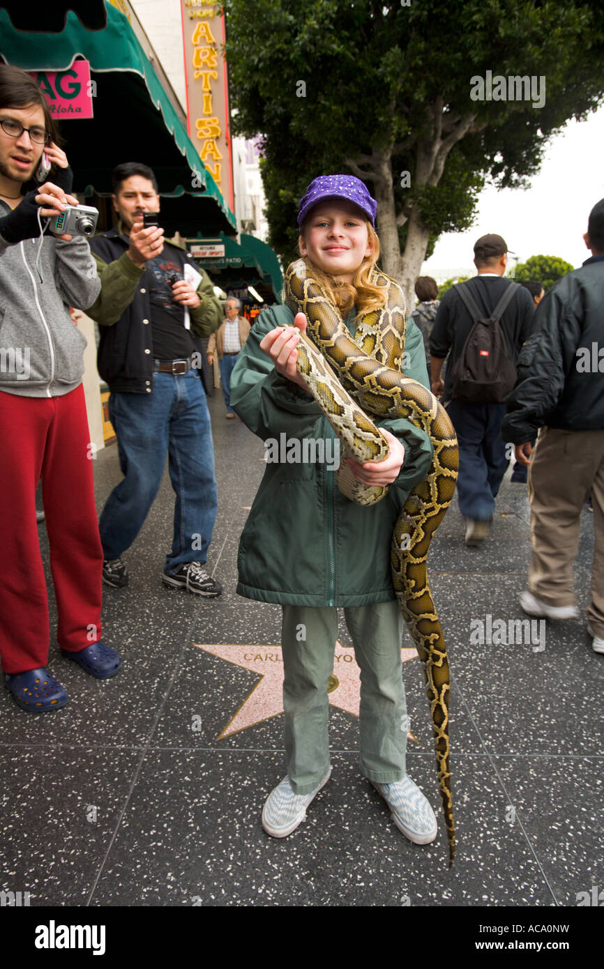 People posing with a snake on Hollywood Blvd Stock Photo - Alamy