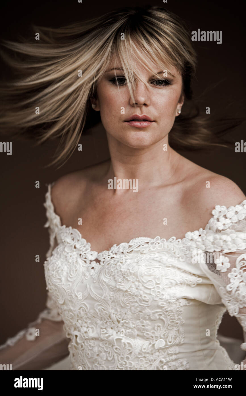 A happy bride models on her wedding day Model released MR Stock Photo ...