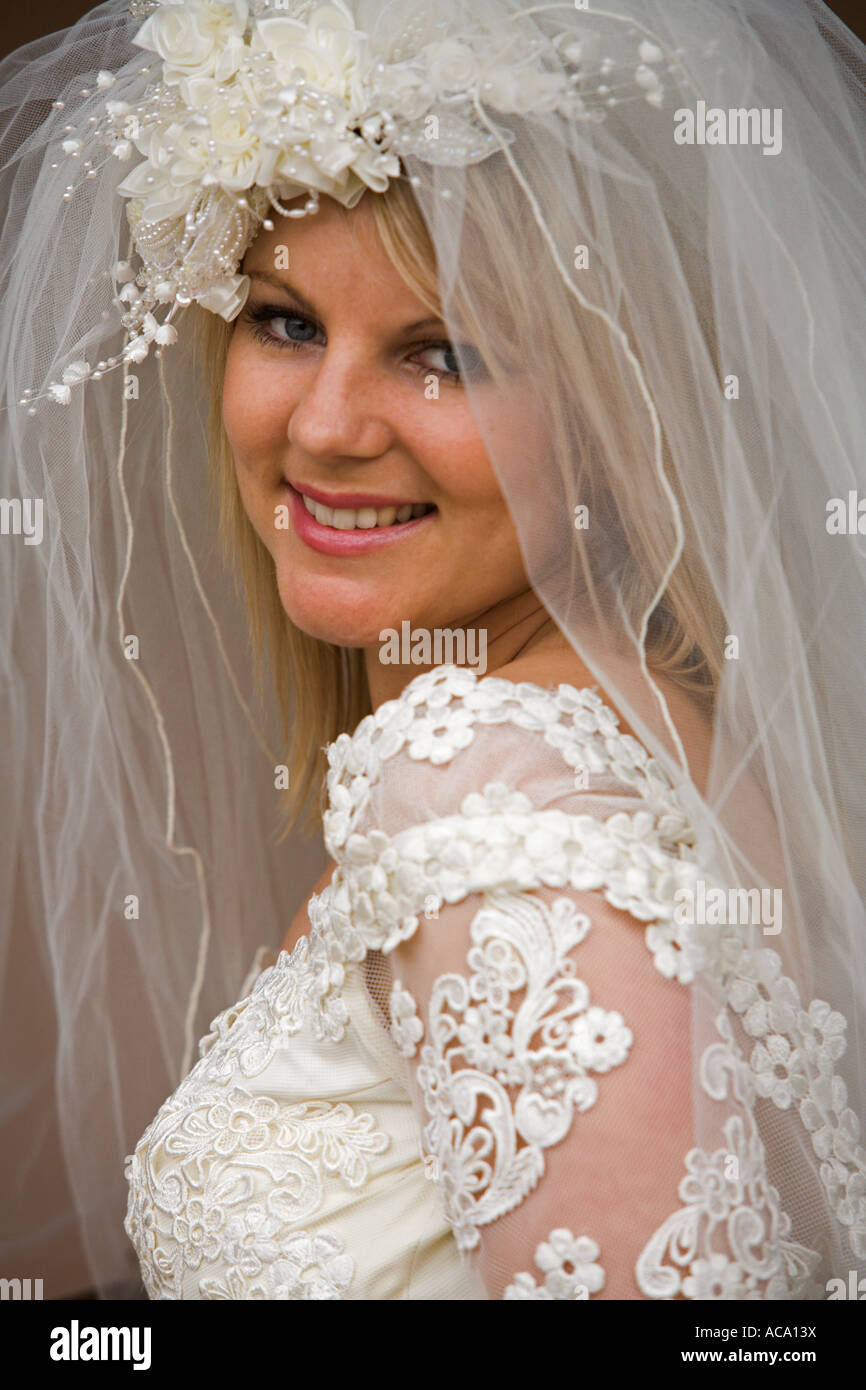 A happy bride models on her wedding day Model released MR Stock Photo ...